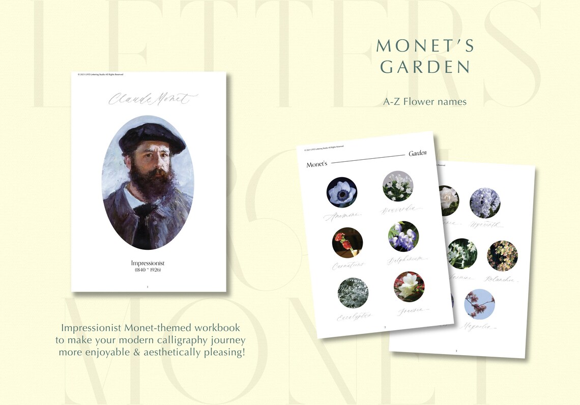 Monet Inspired Modern Calligraphy Traceable Workbook Write - Etsy