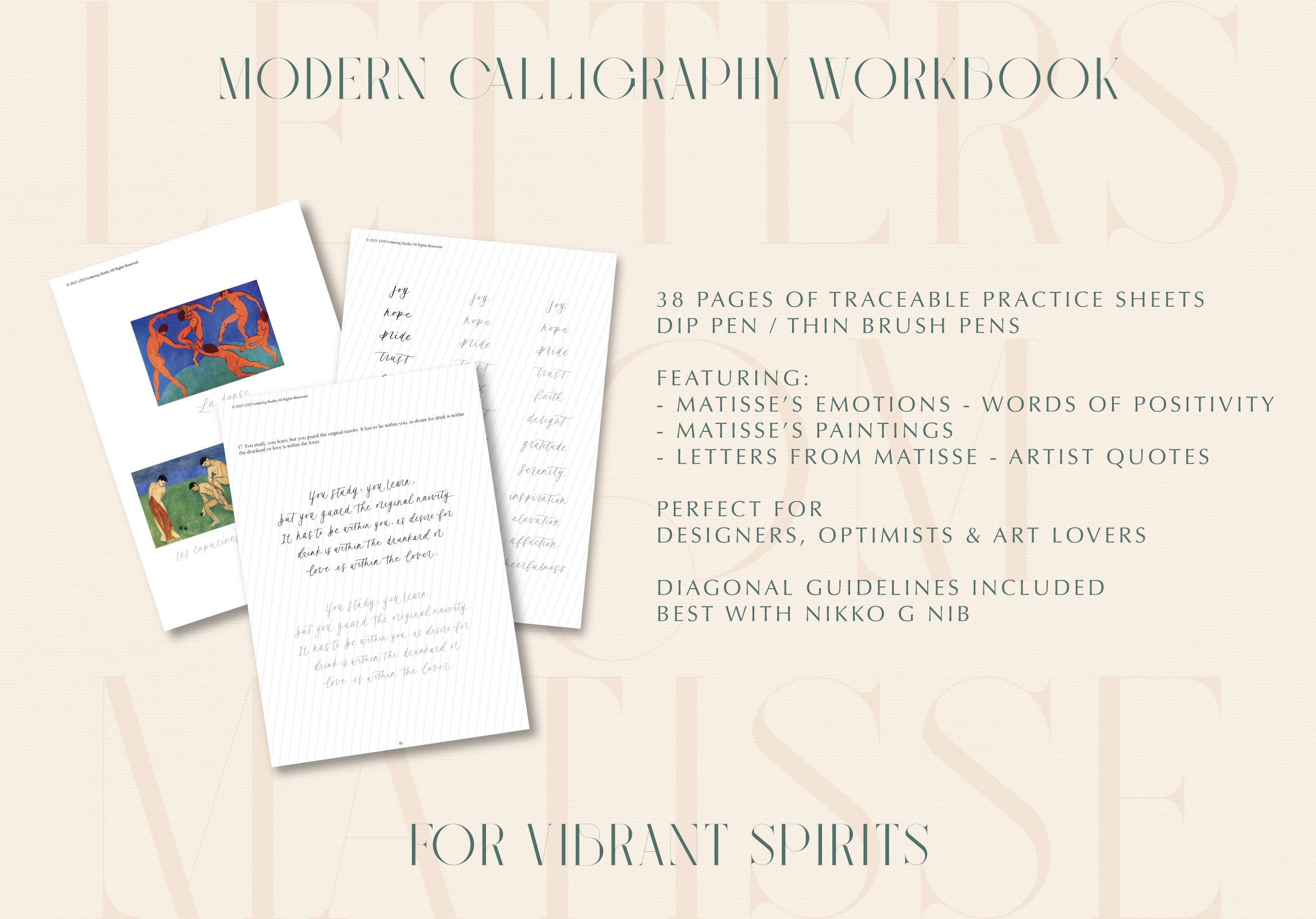 Matisse Inspired Modern Calligraphy Traceable Workbook Write | Etsy