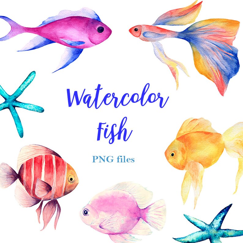 Watercolor Sea Life Clipart, Ocean Clip Art, PNG, Fish,nautical ...
