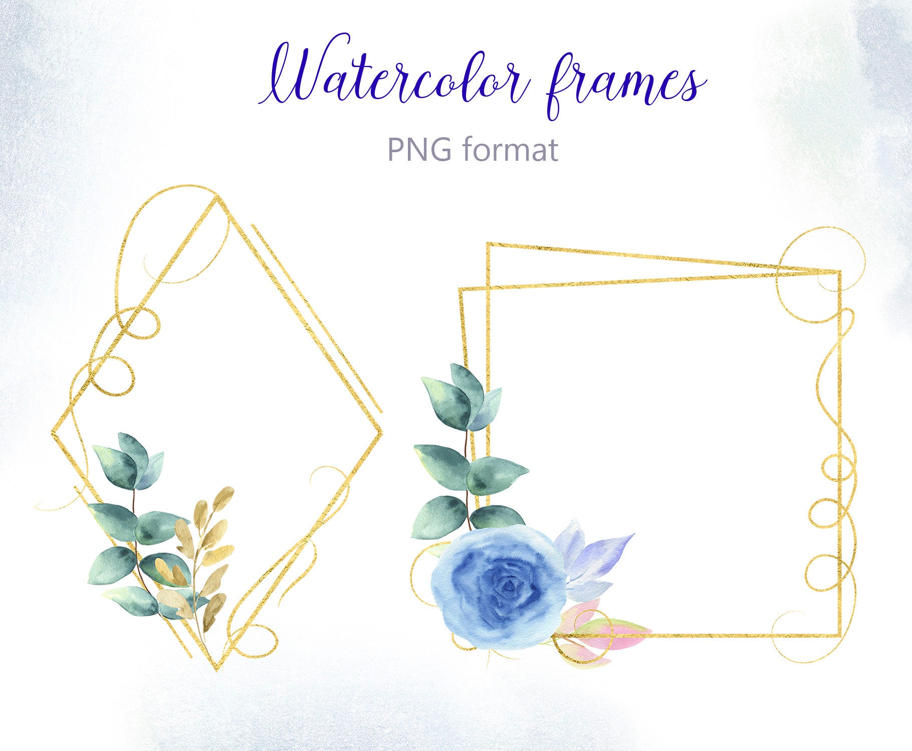 Gold and Watercolor Frames Set.gold Foil Frames.gold Floral Frames ...