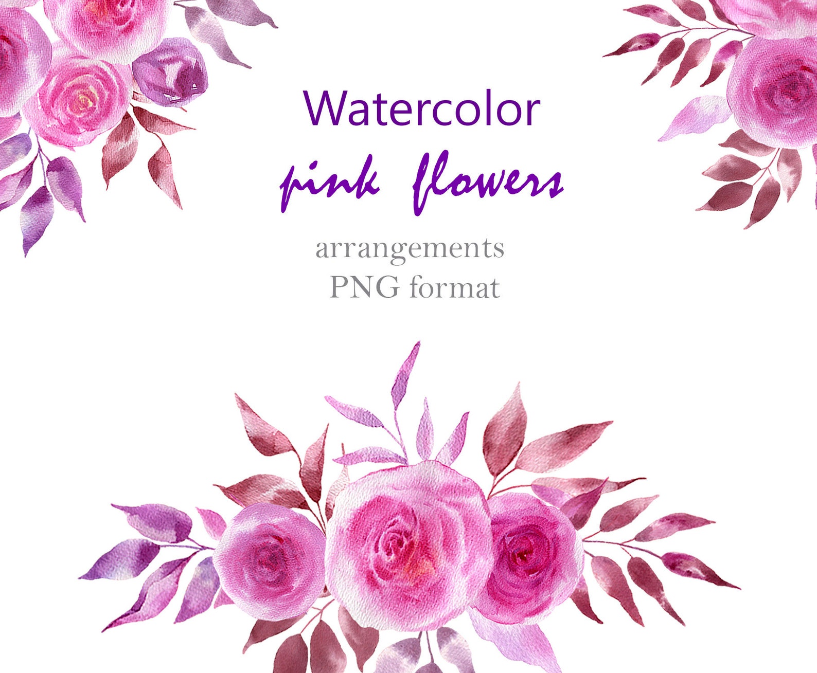 Pink Watercolor Floral Clipart .bouquet Arrangements and Separate ...