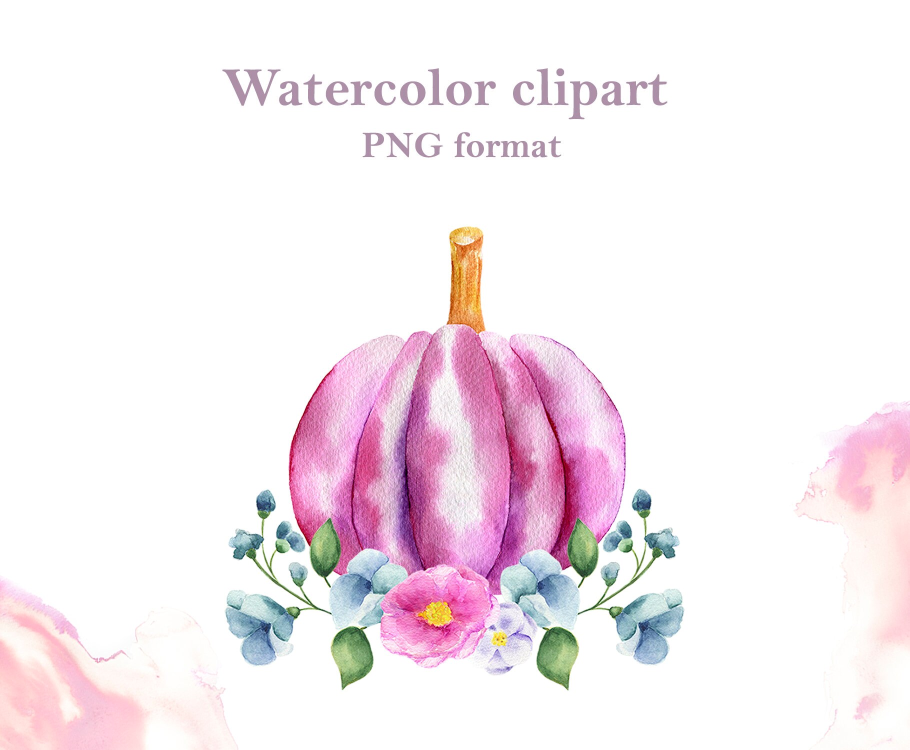 Pink Pumpkins Clipart.watercolor Pumpkins and Floral Digital - Etsy