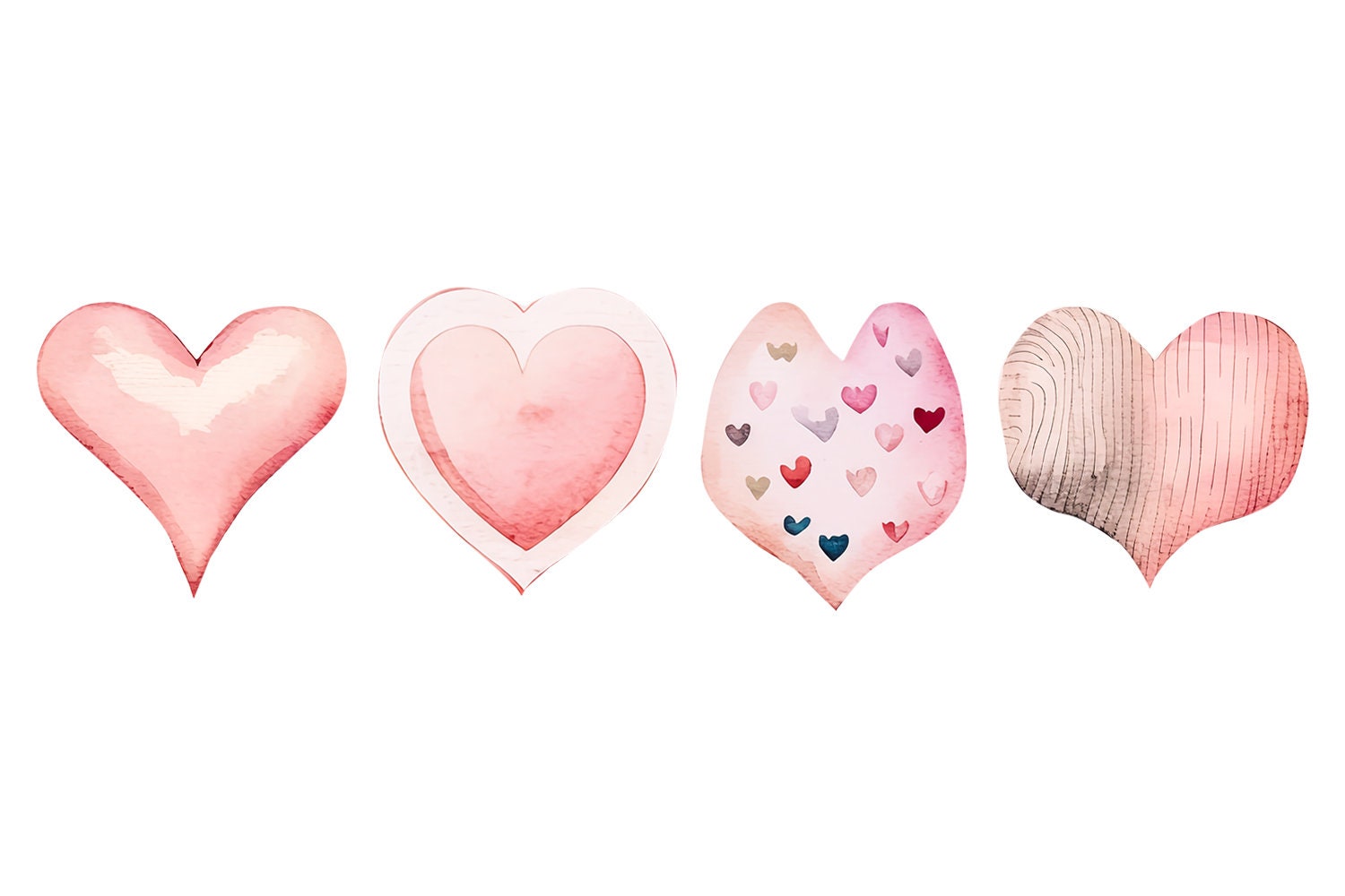 Watercolor Pink Hearts Clipart, Valentine Day Heart Clipart,love ...
