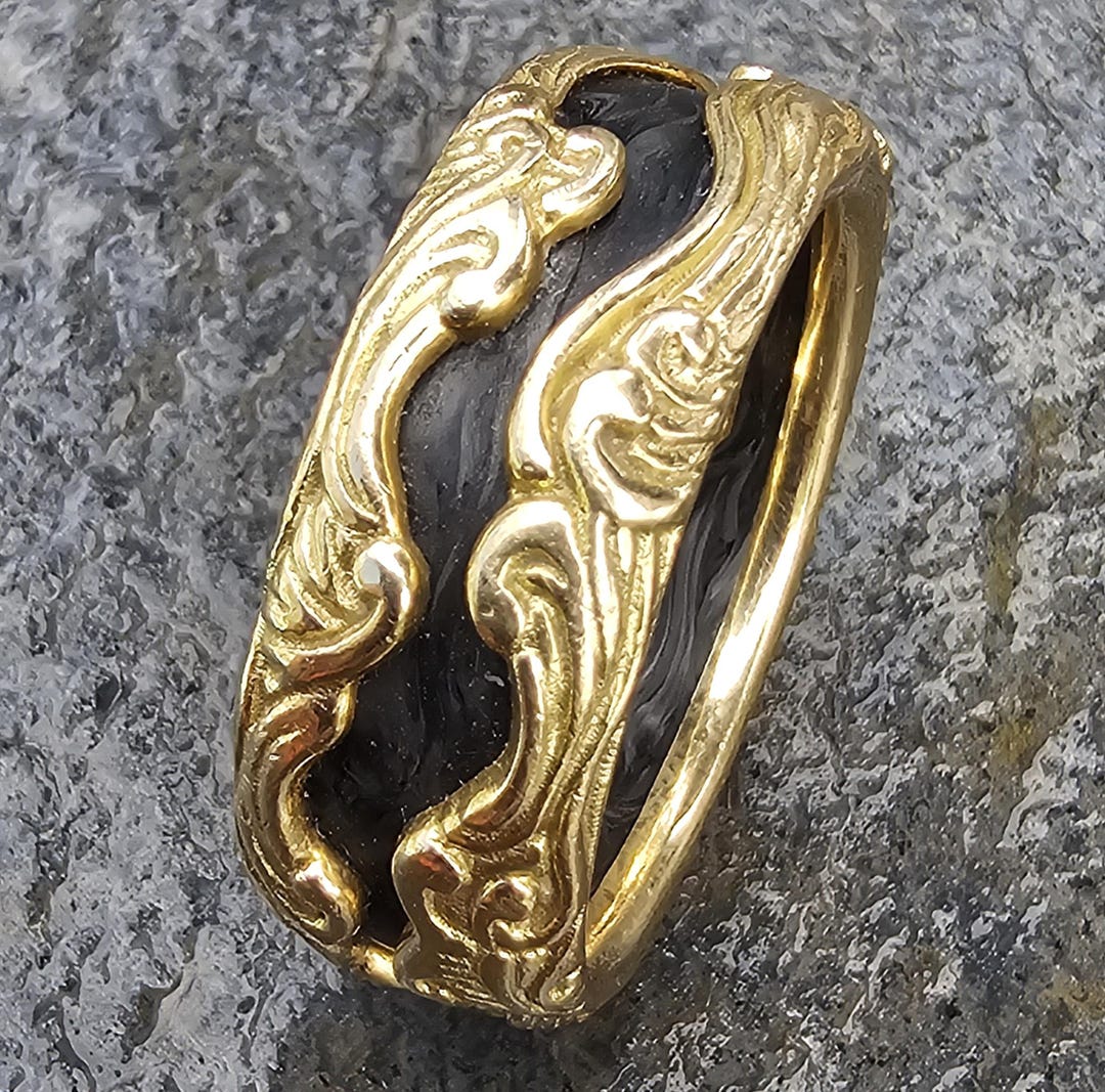 David Yurman Waves Forged Carbon Ring Band 18k Yellow Gold Mens Size 12.5 5200 - Etsy