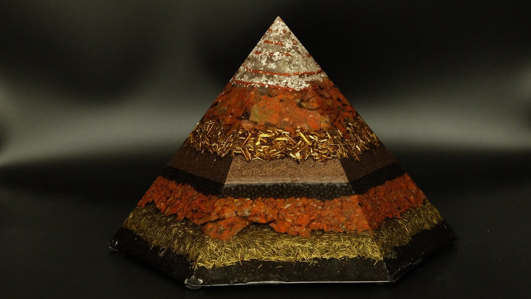 Hexagonal Orgonite Pyramid With Jasper Silver Leaf and Recycled Metals ...