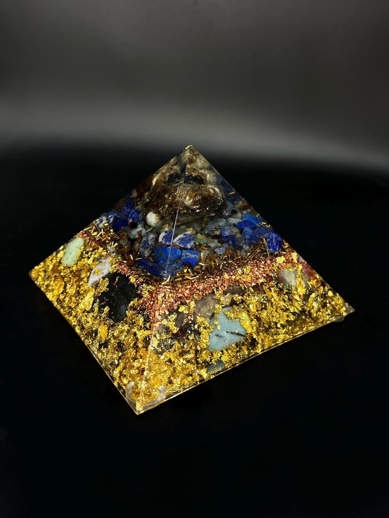 Eight-sided Cheops Orgonite Pyramid Made of Gold in a Rustic Style With ...