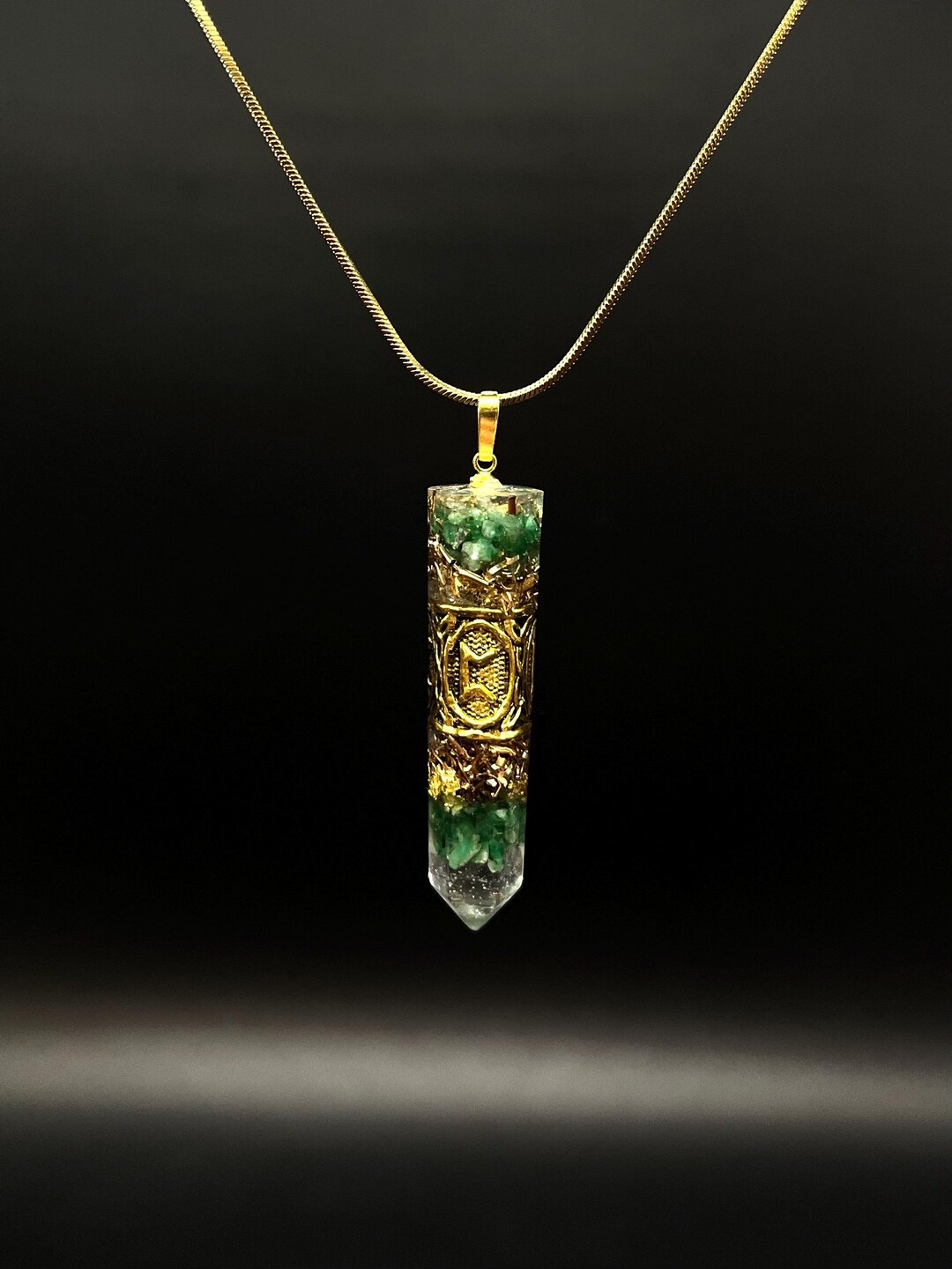 Emerald Rune Amulet Orgonite Pendant Medieval Jewelry Made of Genuine ...