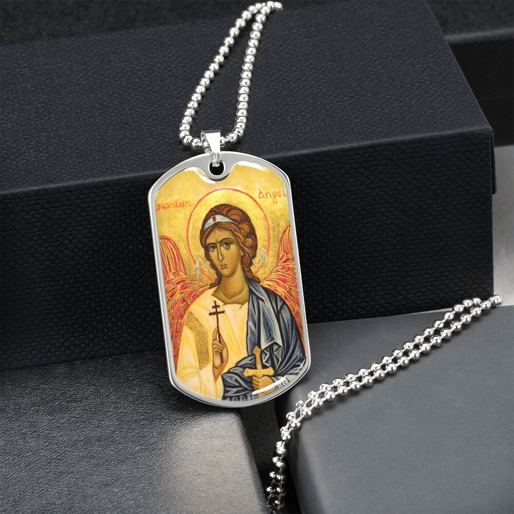 Guardian Angel Dog Tag Military Pendant Necklace - Etsy