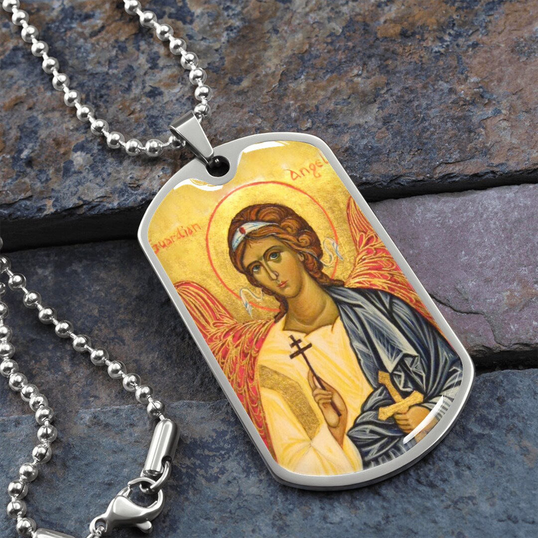 Guardian Angel Dog Tag Military Pendant Necklace - Etsy
