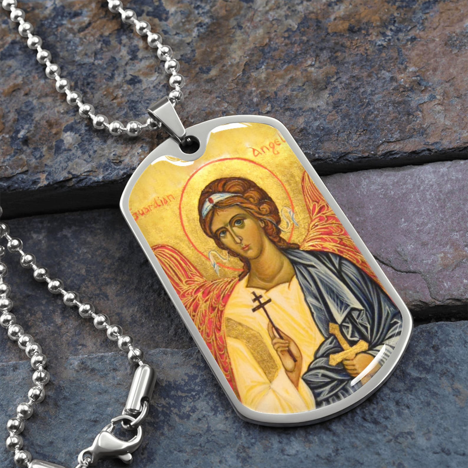 Guardian Angel Dog Tag Military Pendant Necklace - Etsy