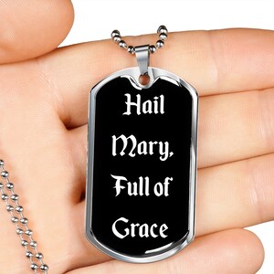 Hail Mary Full of Grace Pendant Necklace, Hail Mary Prayer Dog Tag ...