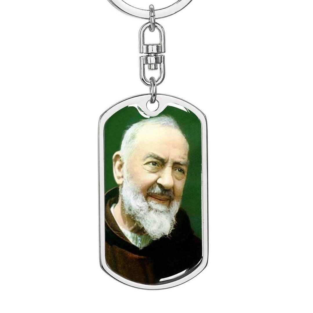 Padre Pio Dog Tag Keychain - Etsy