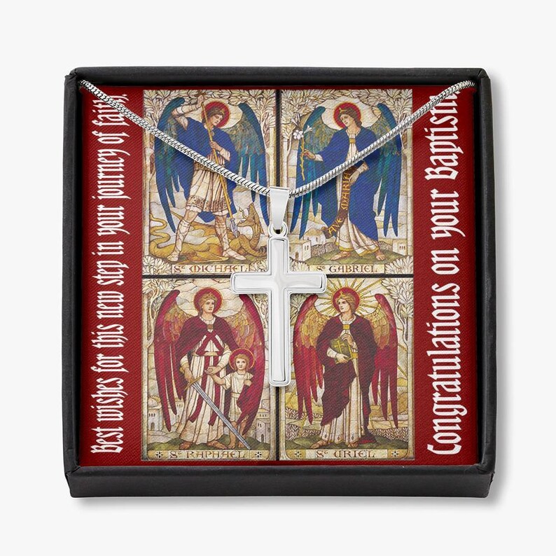 Archangels Cross Necklace, Stainless Steel, Baptism Gift - Etsy