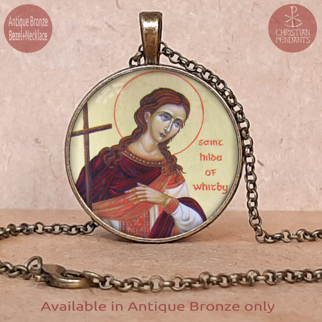 Saint Hilda Whitby, St Hild of Whitby Pendant Necklace Keychain, Patron ...