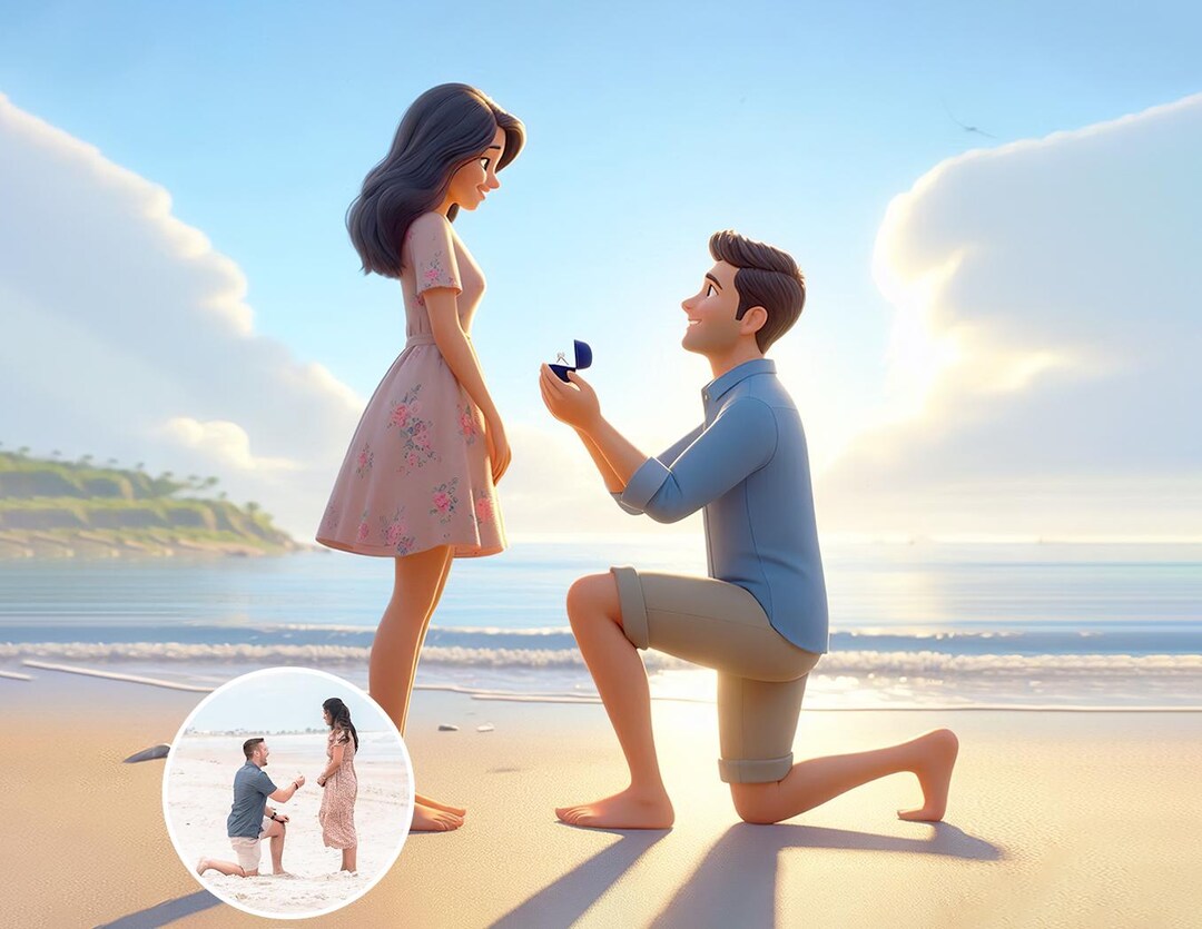 Custom Cartoon Portrait From Photo, Engagement Cartoon Print, Animation ...