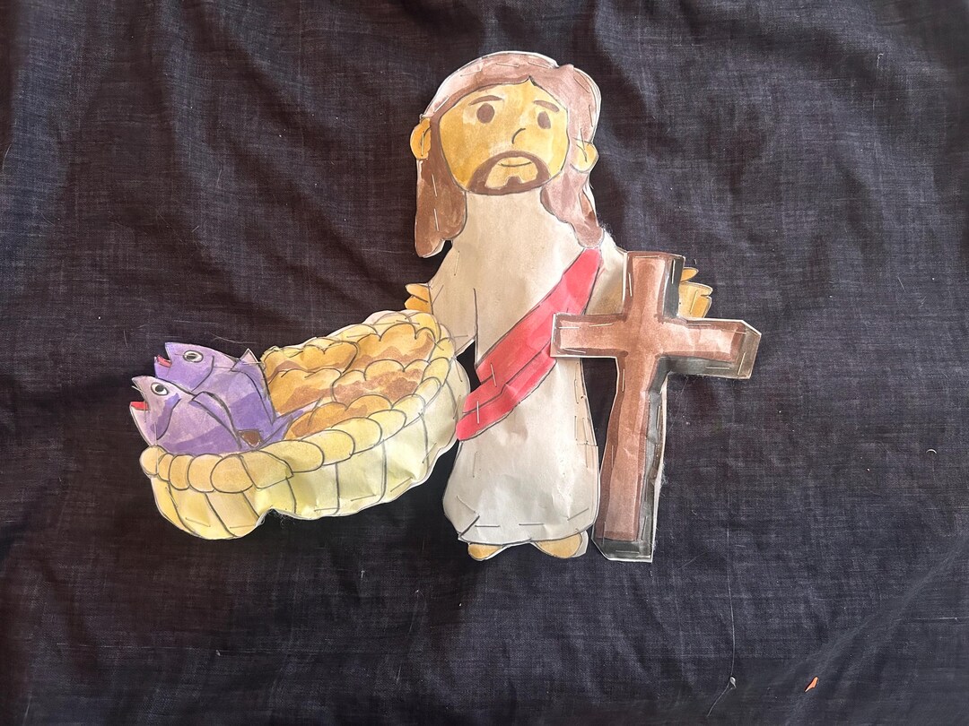 Jesus Christ Paper Plushy Set With Cross and Fish and Bread Basket - Etsy