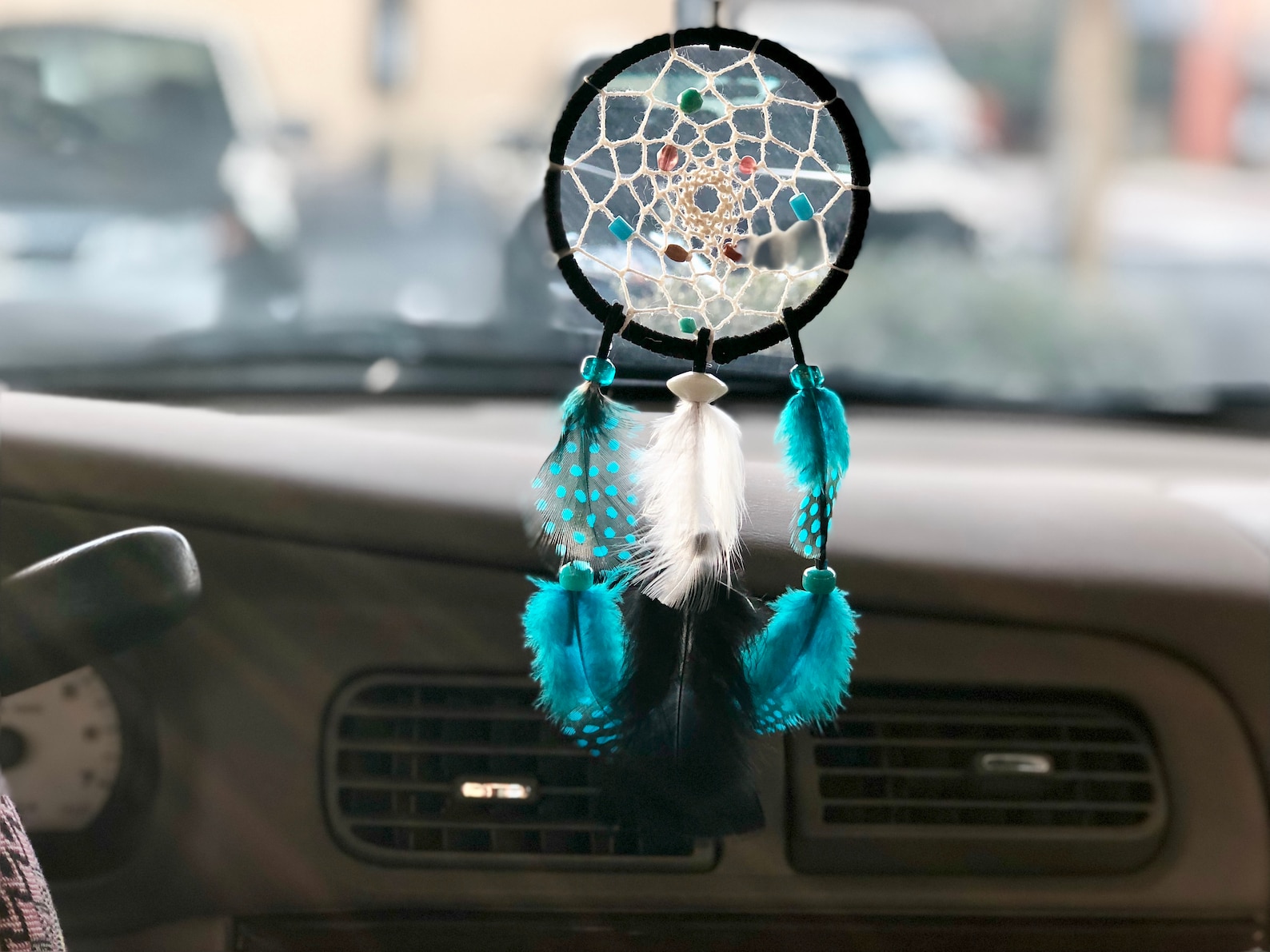 Blue Feather Car Dreamcatcher: Boho Rearview Charm Mirror Hanging ...
