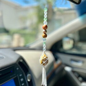 Custom Crystal Car Charm, Macrame Crystal Car Hanger, Crystal Car ...