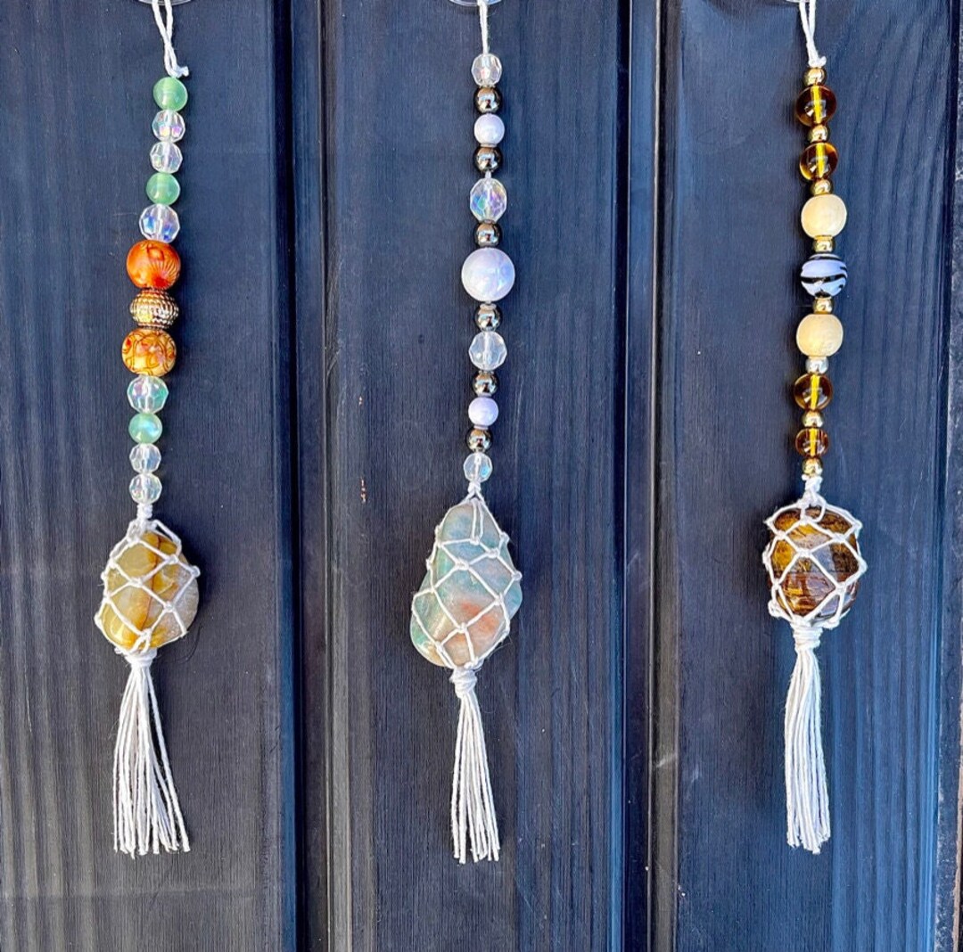 Custom Crystal Car Charm, Macrame Crystal Car Hanger, Crystal Car ...