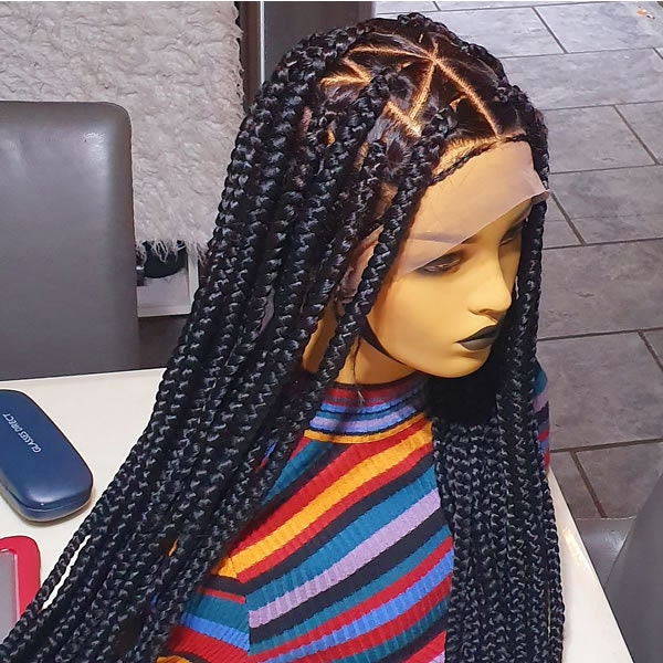 34 Inch Knotless Box Braided Wigs 13x6 HD Lace Frontal Braids Wigs With ...