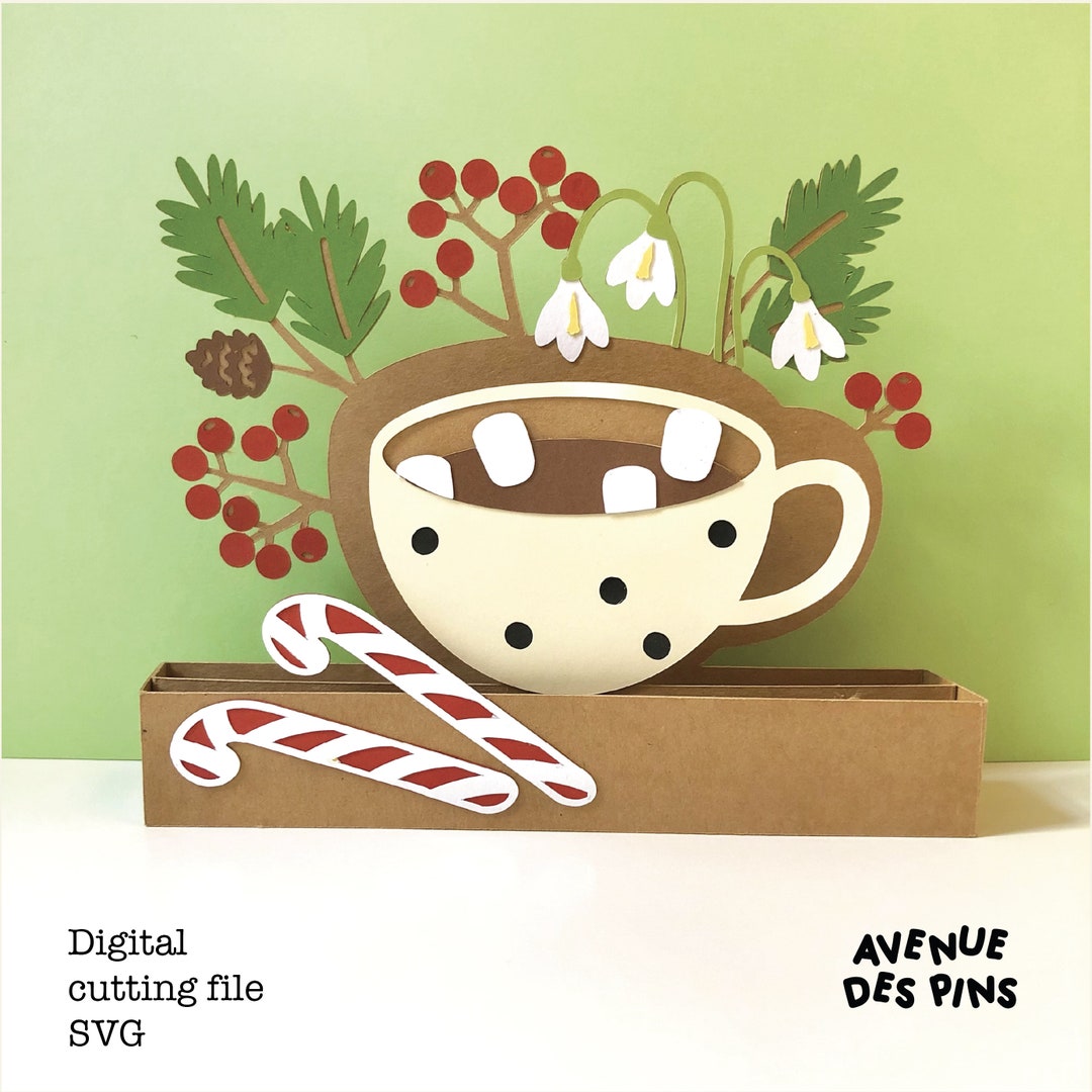 Christmas Pop up Card Hot Cocoa Pop up Card SVG 3D Papercut SVG Card ...