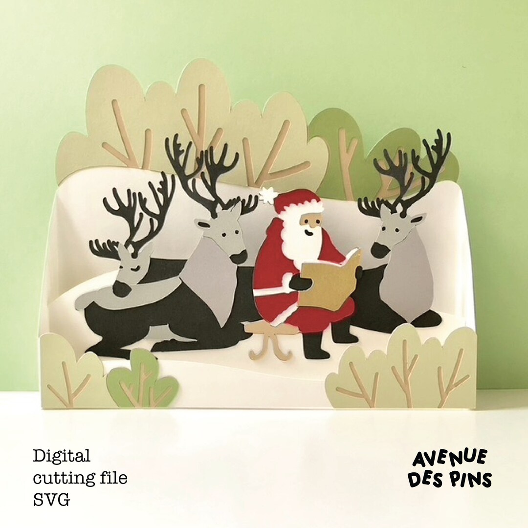 Christmas Pop up Card | Santa Pop up Card SVG | 3D Papercut SVG Card ...