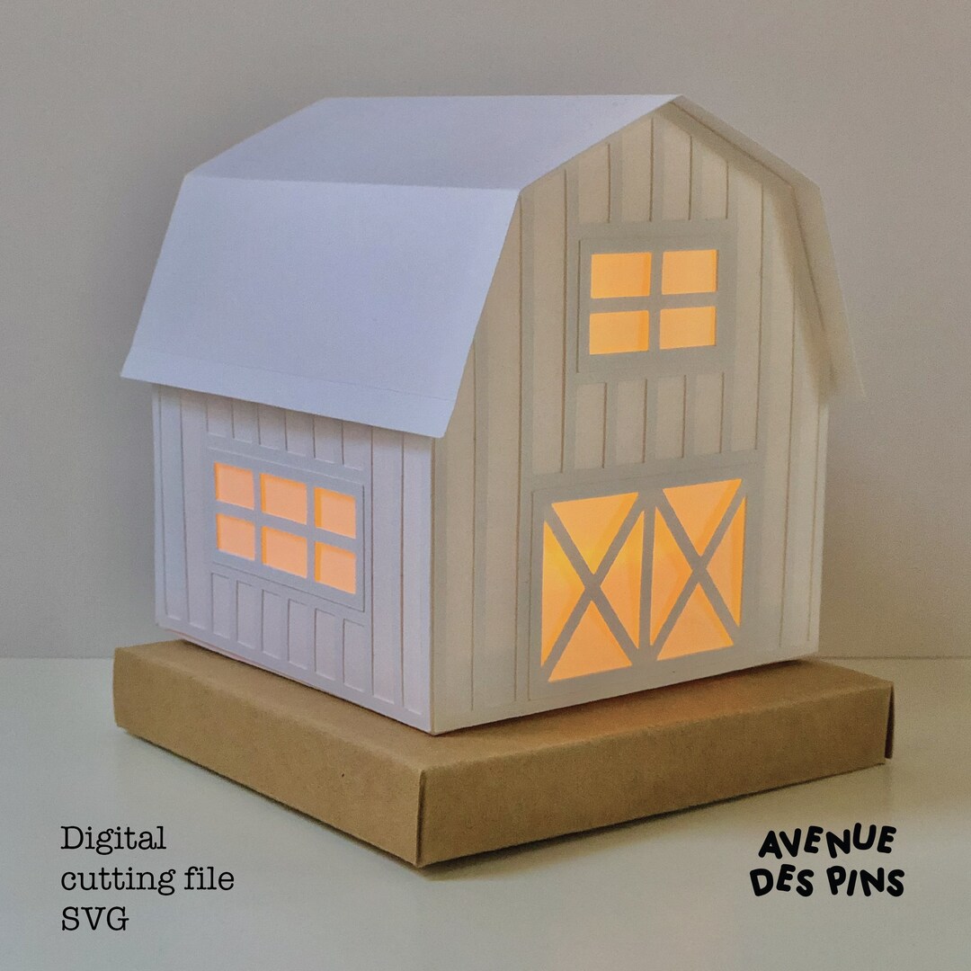 Barn Lamp Template | 3D Paper Lamp SVG | 3D Barn SVG Box Cut File ...