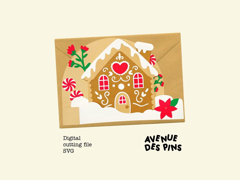 Gingerbread House Pop up Card SVG – Christmas 3D Papercut Card Template ...