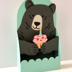 Birthday Pop-up Card SVG - Bear With Cake - DIY Craft File - Etsy