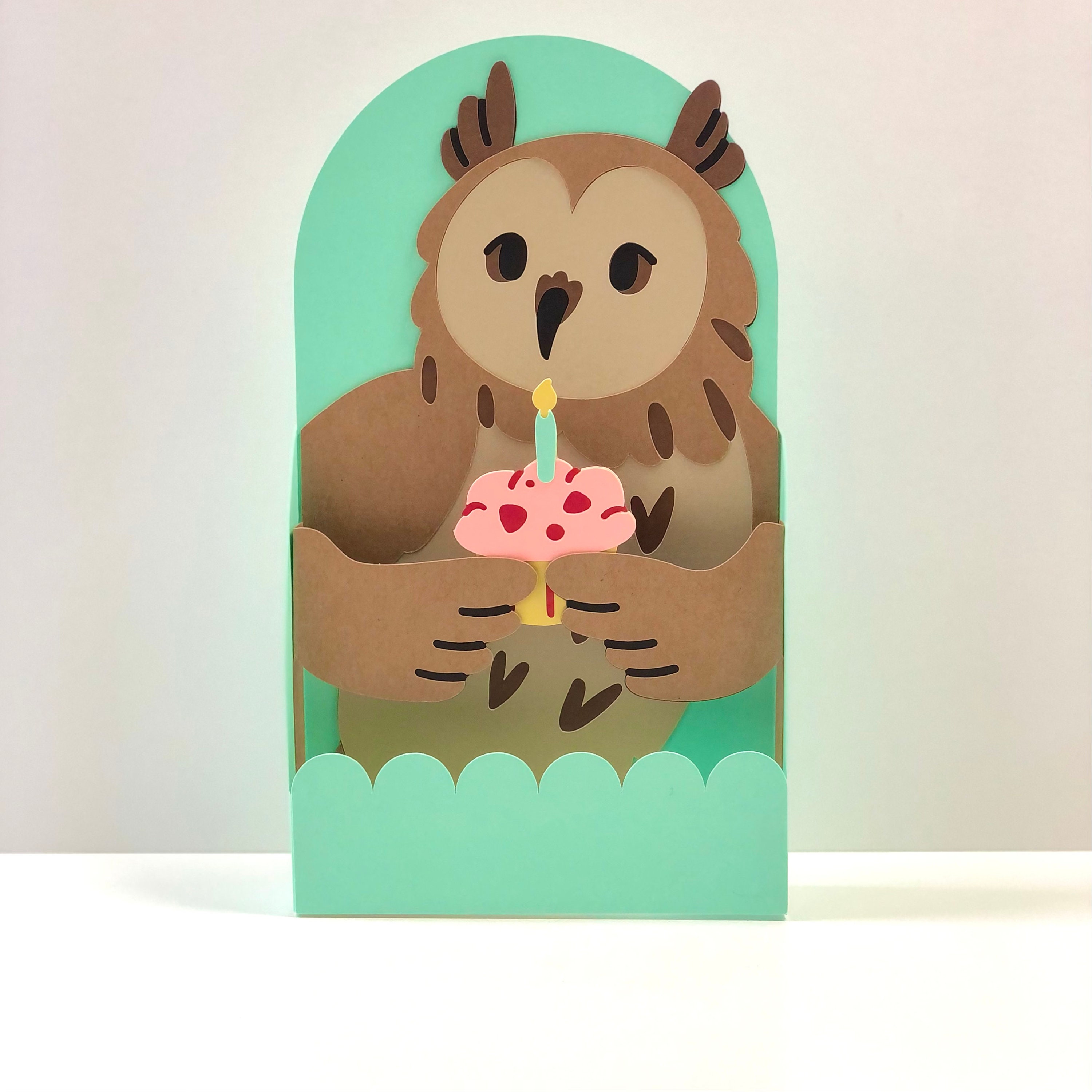 Birthday Pop-up Card SVG Owl With Cake DIY Craft File - Etsy