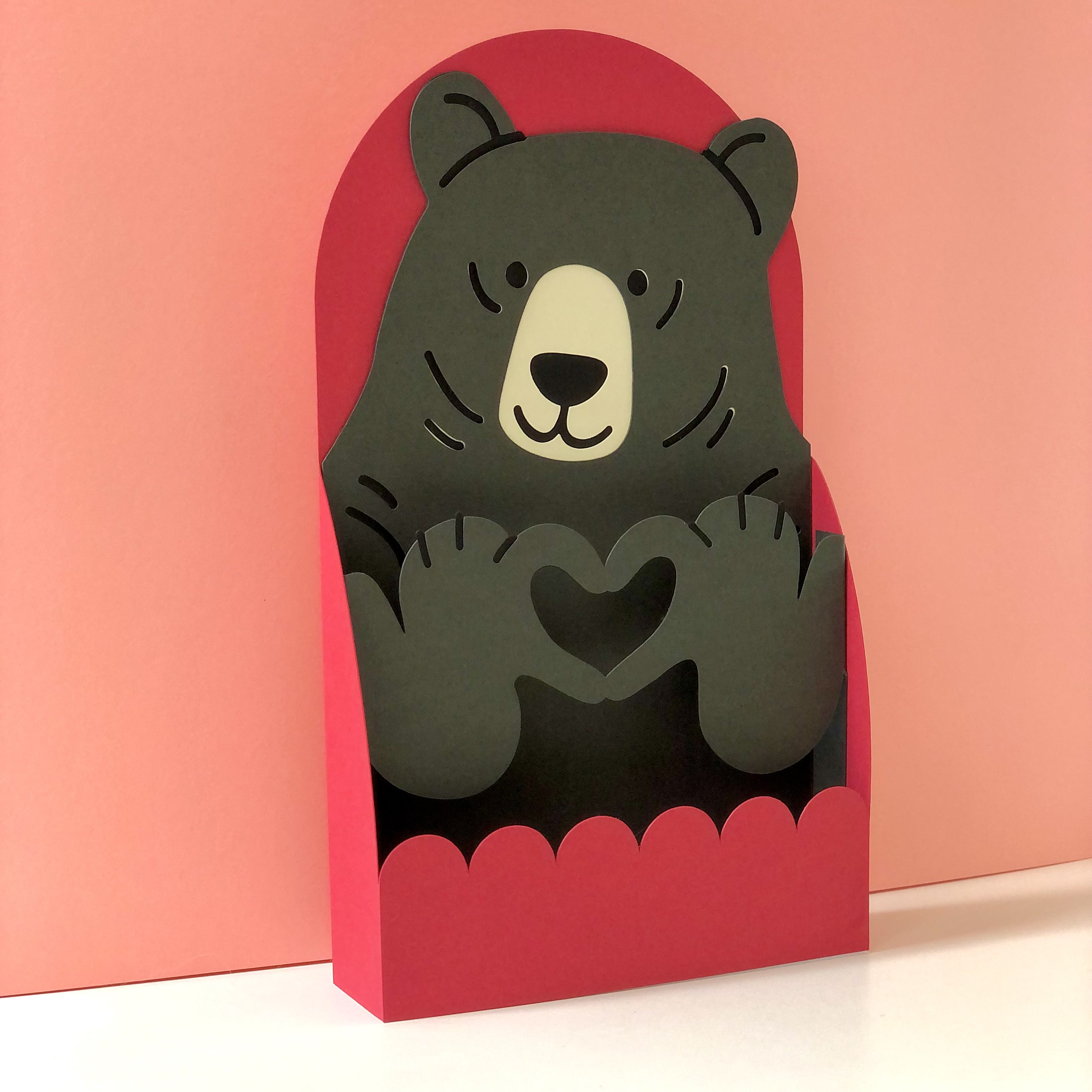 Valentine's Day Pop-up Card SVG Cute Bear Making Heart Sign DIY Craft ...