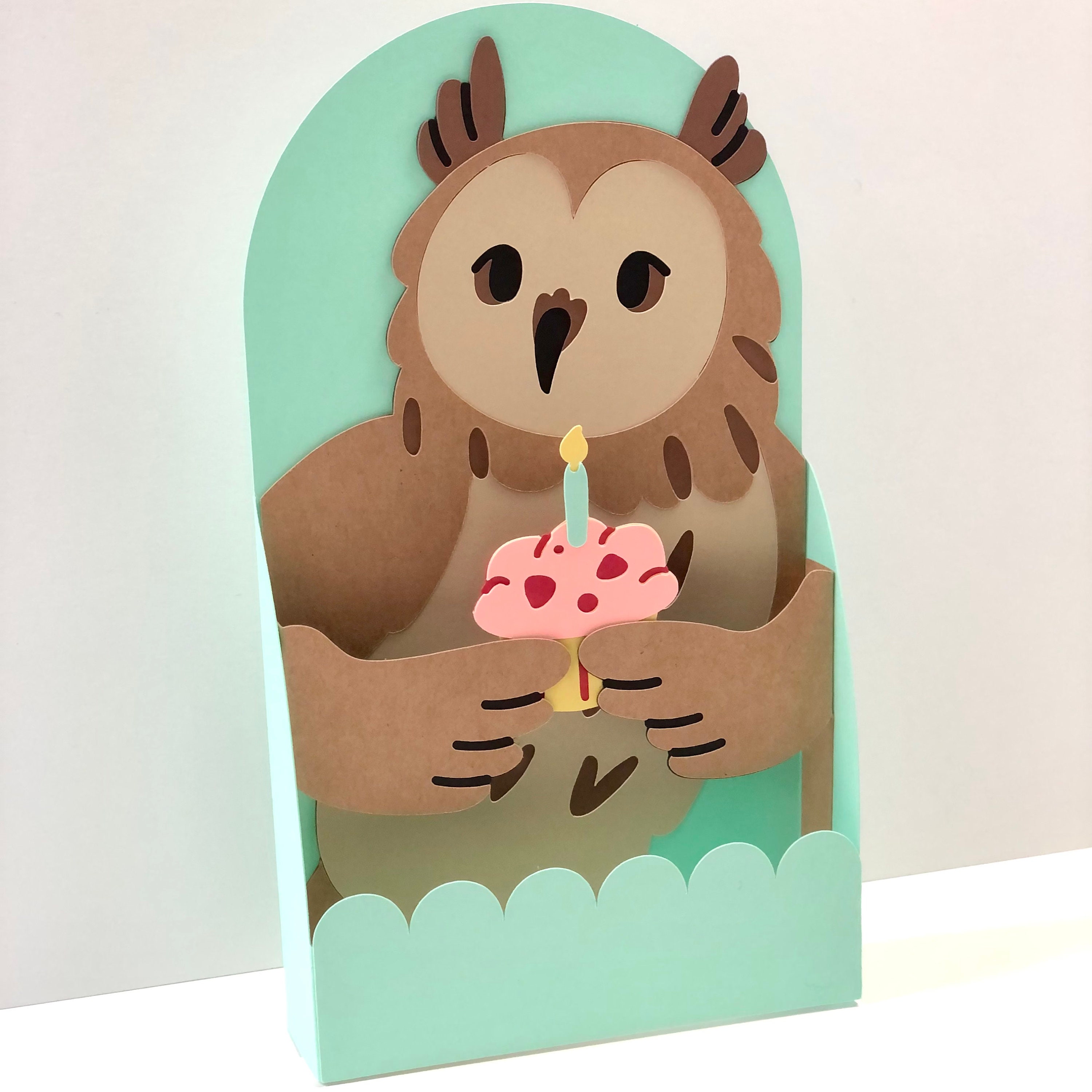 Birthday Pop-up Card SVG - Owl With Cake - DIY Craft File - Etsy