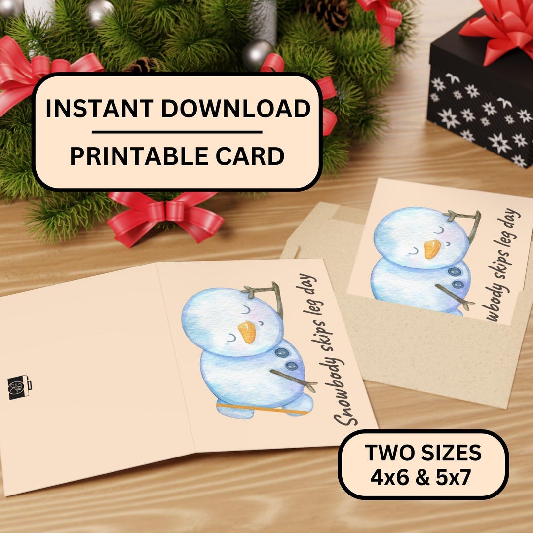 Digital Christmas Card, Funny Snowman Leg Day, 4x6 and 5x7 Greeting ...