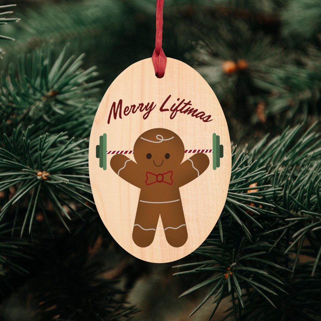 Liftmas Wooden Ornament, Gym-themed Gingerbread Man Squatting With ...
