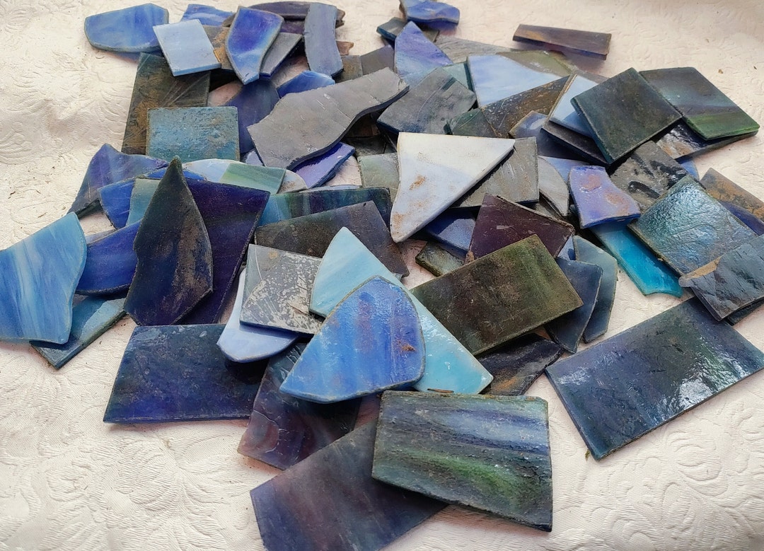 Vtg STAINED SLAG GLASS Pieces, Assorted Shades of Blue, 2.5 3 Lbs per ...