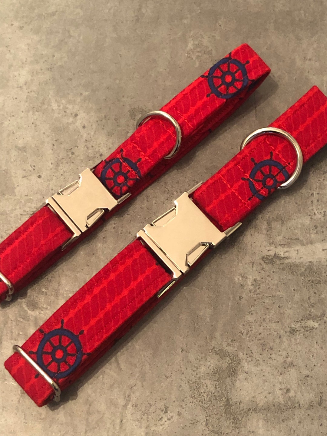 Red and Navy Nautical Ship Wheel Dog Collar - Female, Male, Sailer ...