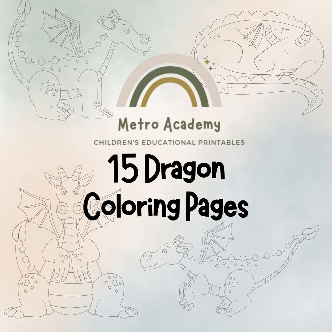 15 Pre-k + K Dragon Coloring Pages Bundle! Instant Digital Download ...