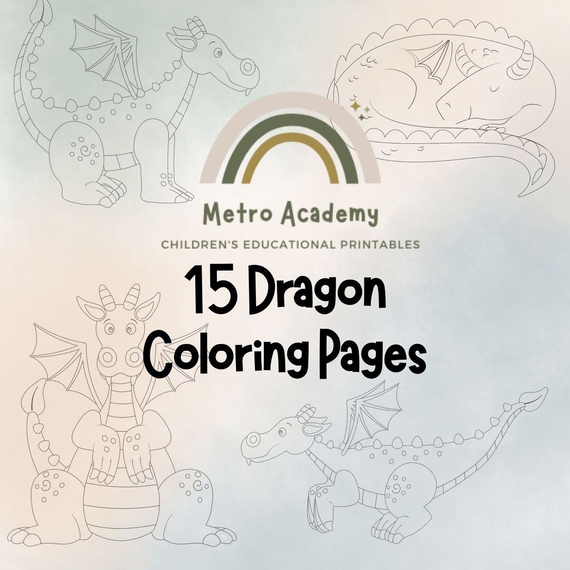15 Pre-k + K Dragon Coloring Pages Bundle! Instant Digital Download ...