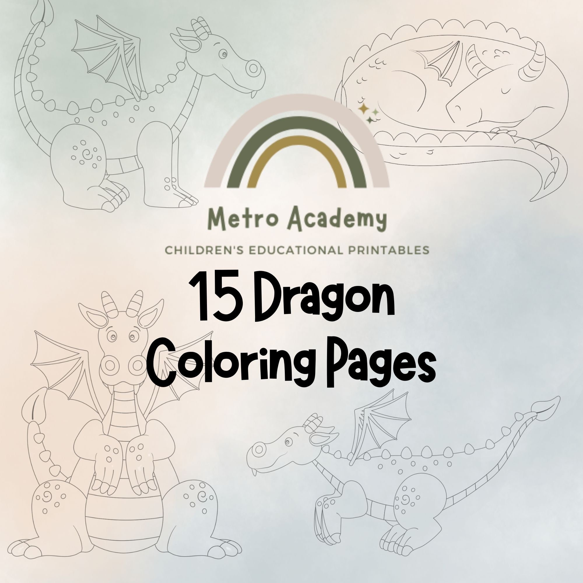 15 Pre-k + K Dragon Coloring Pages Bundle! Instant Digital Download ...