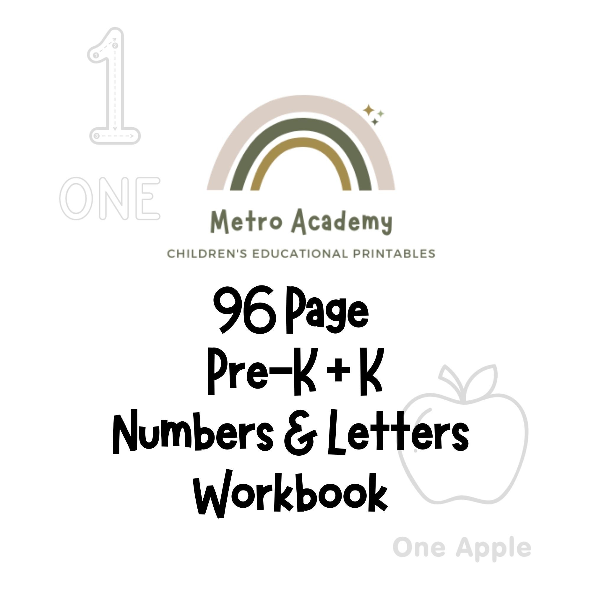 96 Page Pre-k + K Learning Numbers & Letters Workbook - Instant Digital ...