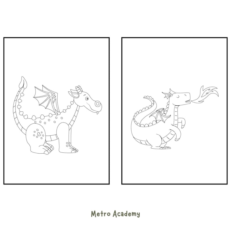 15 Pre-k + K Dragon Coloring Pages Bundle! Instant Digital Download ...