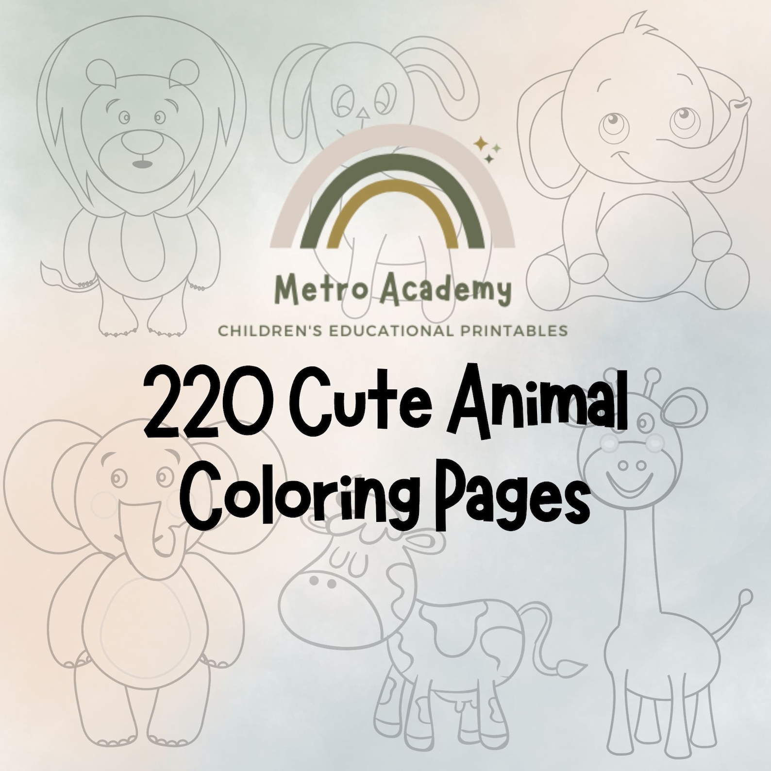 220 Cute Cartoon Animal Coloring Pages Bundle! Instant Digital Download ...