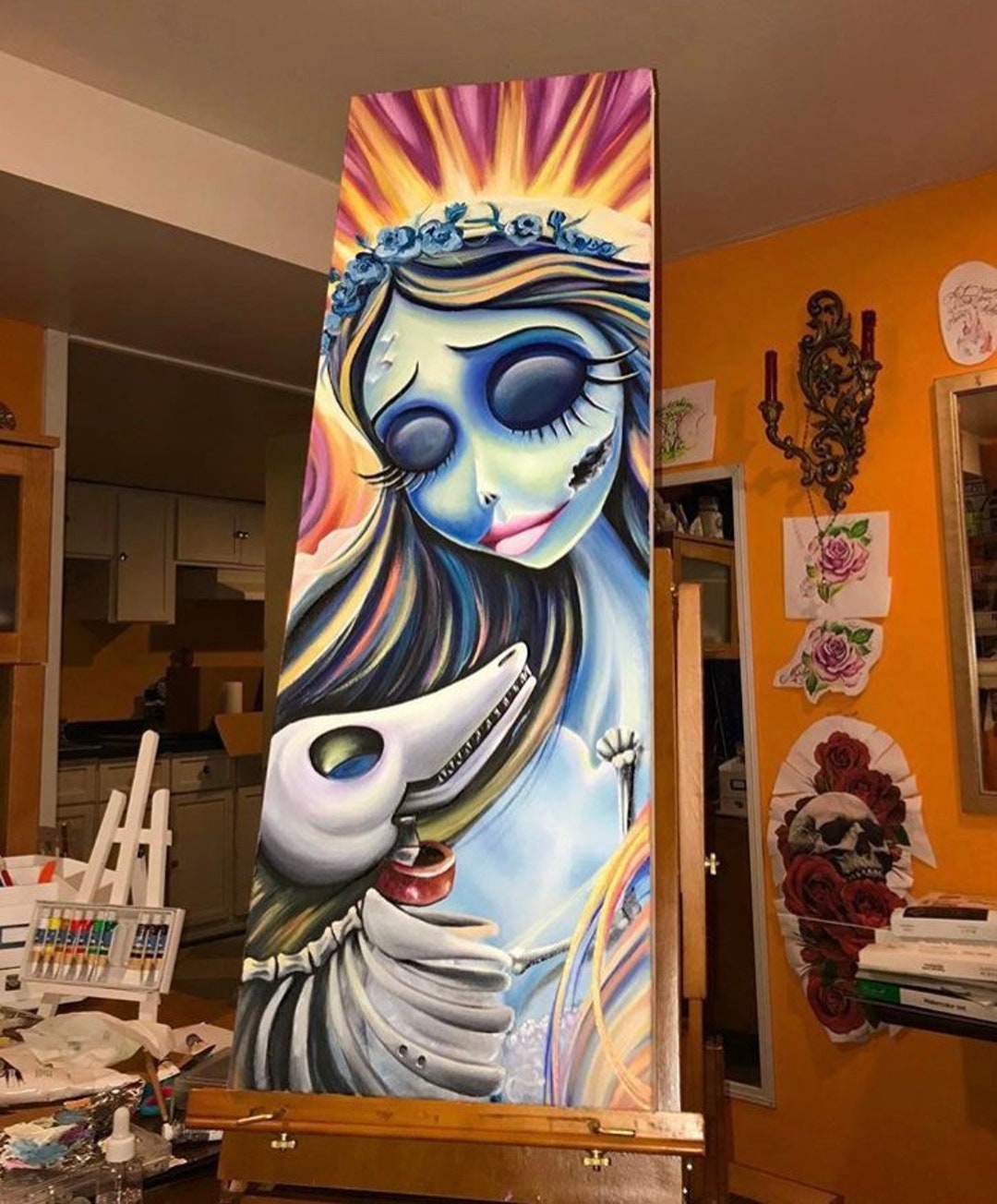 Original Canvas Oil Painting of Emily and Scraps Corpse Bride, Tim ...