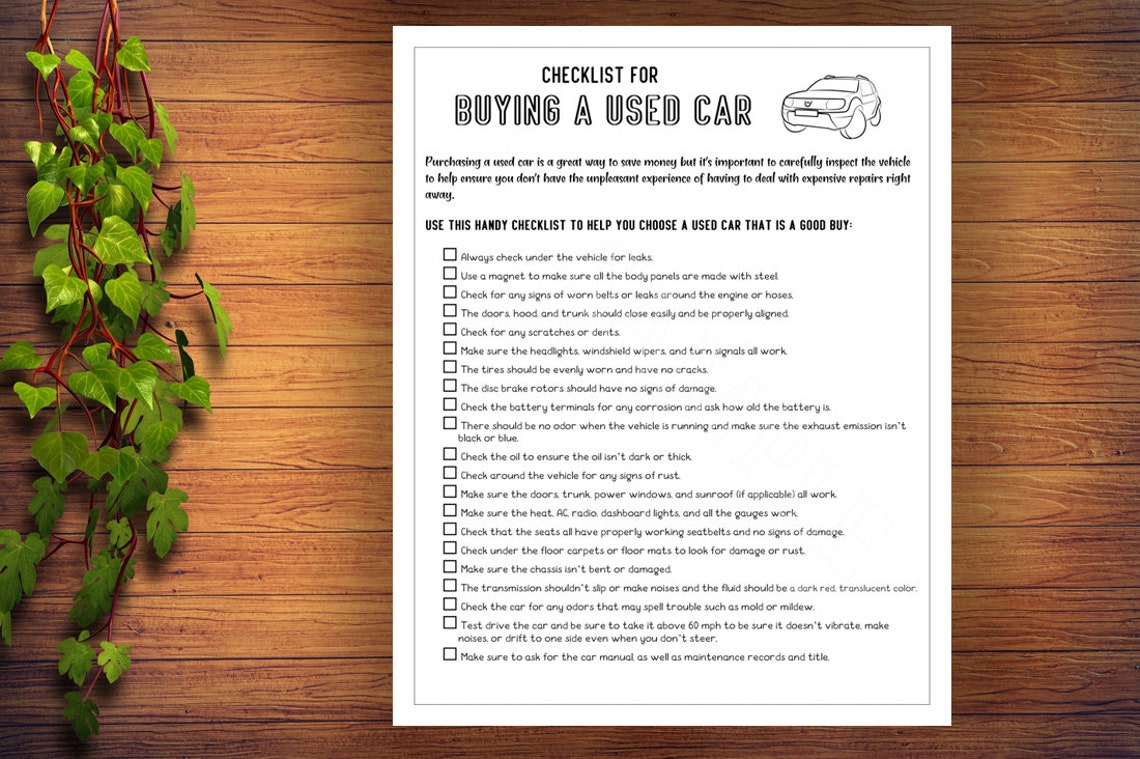 Car Buying Checklist| Printable Checklist| Instant Download| Digital ...