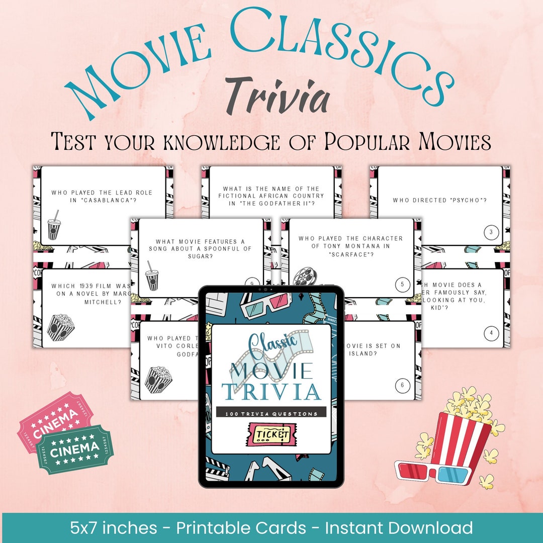 Classic Movies Trivia Game | Printable | Party Game | Instant Download ...