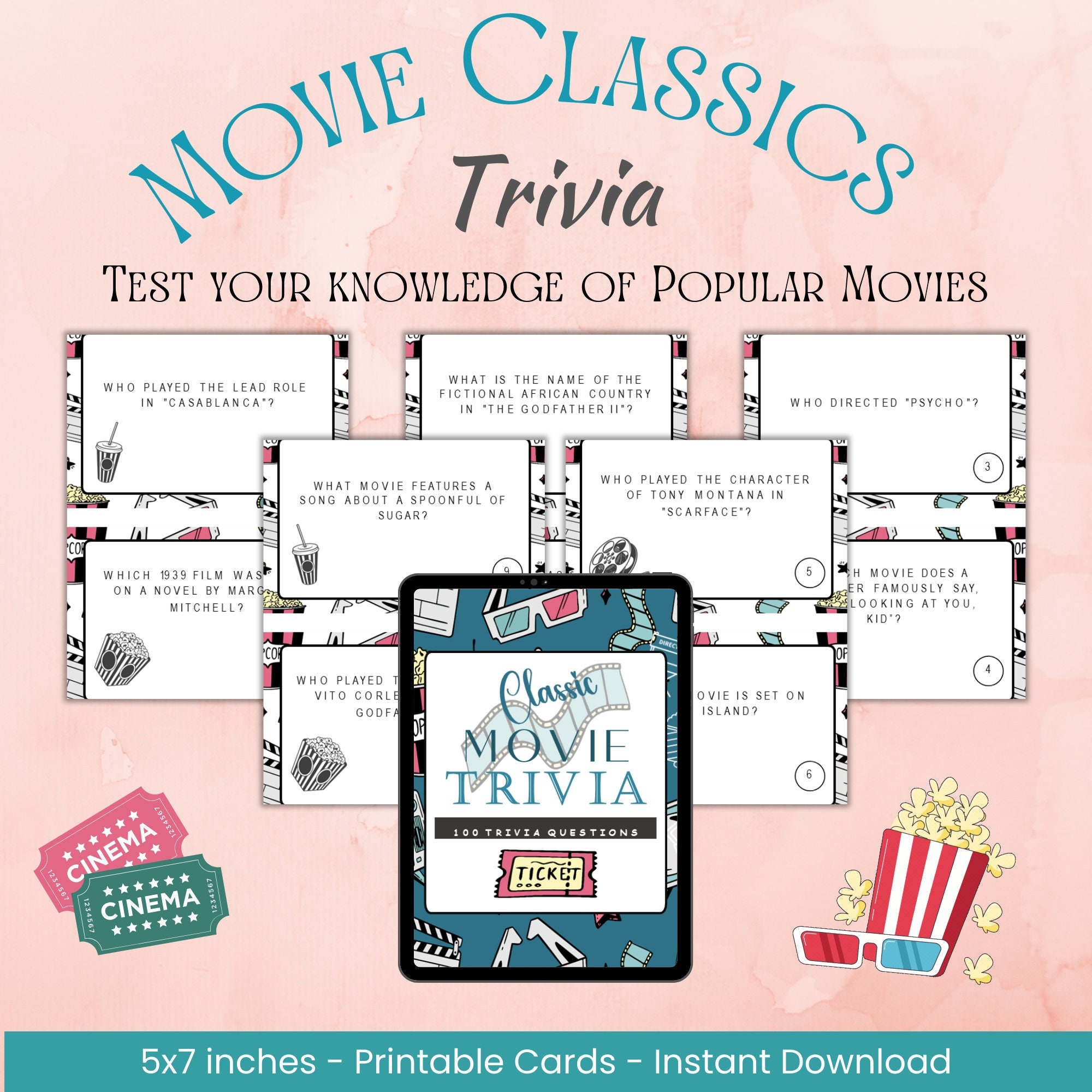 Classic Movies Trivia Game | Printable | Party Game | Instant Download ...