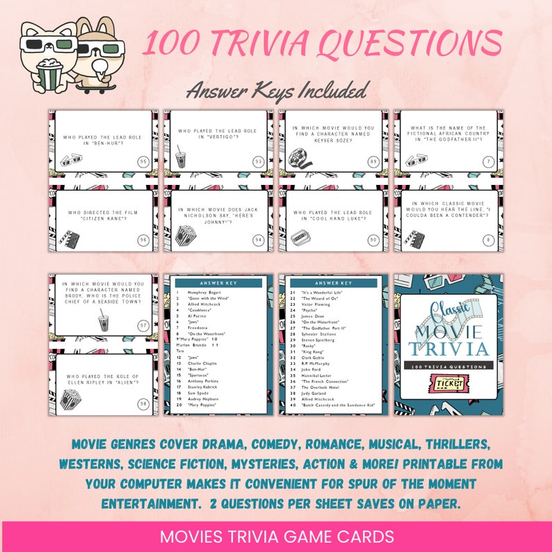 Classic Movies Trivia Game Printable Party Game Instant Download - Etsy