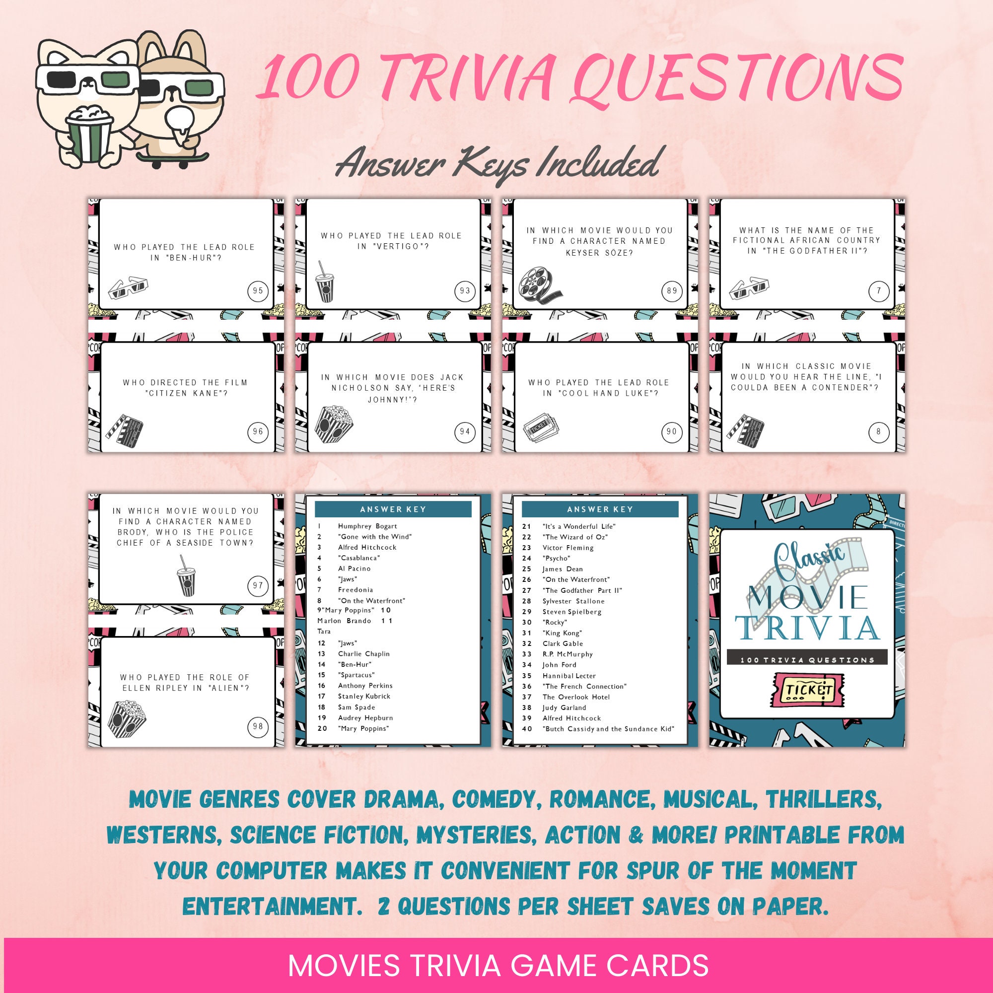 Classic Movies Trivia Game | Printable | Party Game | Instant Download ...