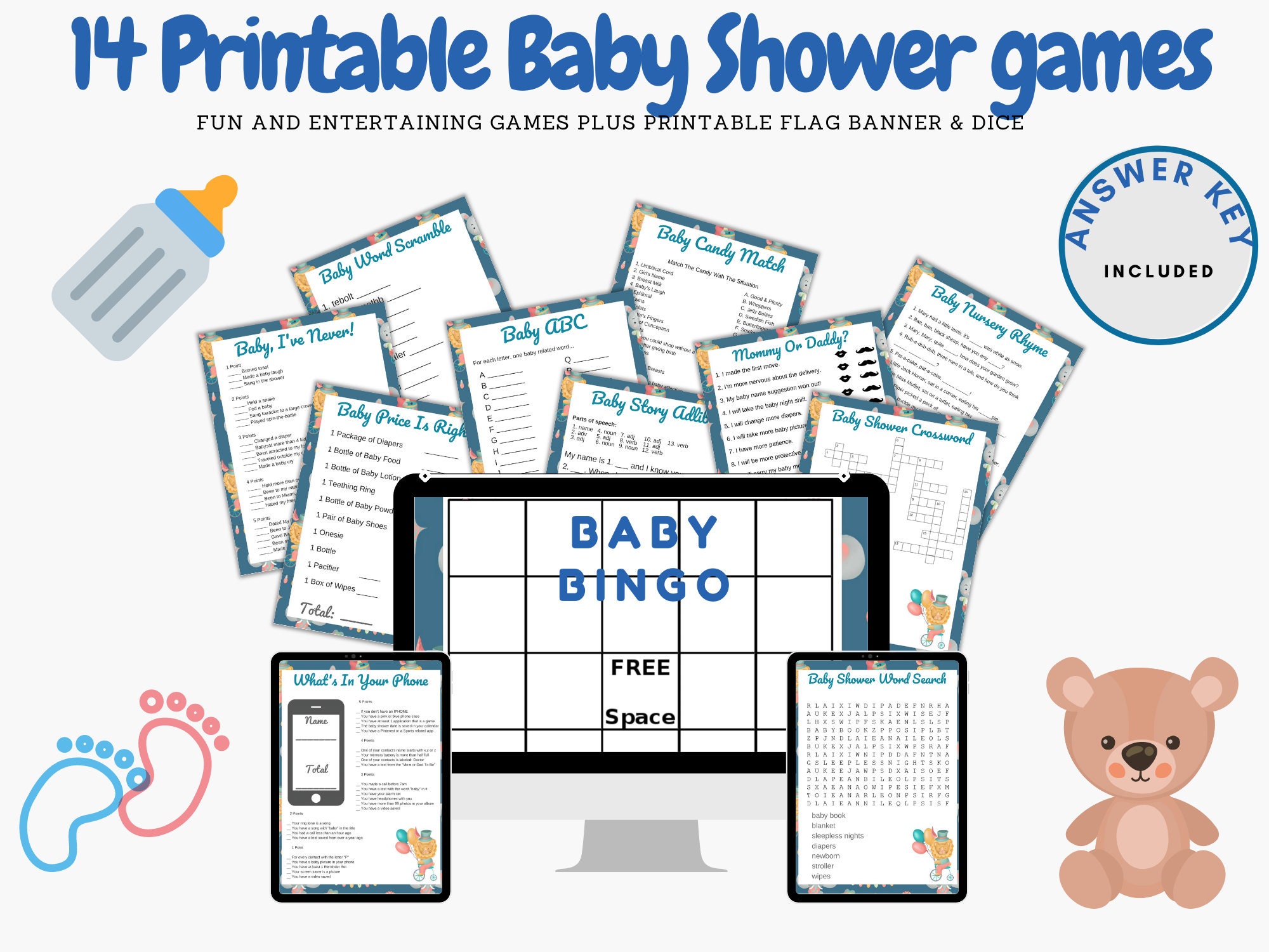 Printable Circus Theme Baby Shower Games, Matching Printable Banner and ...