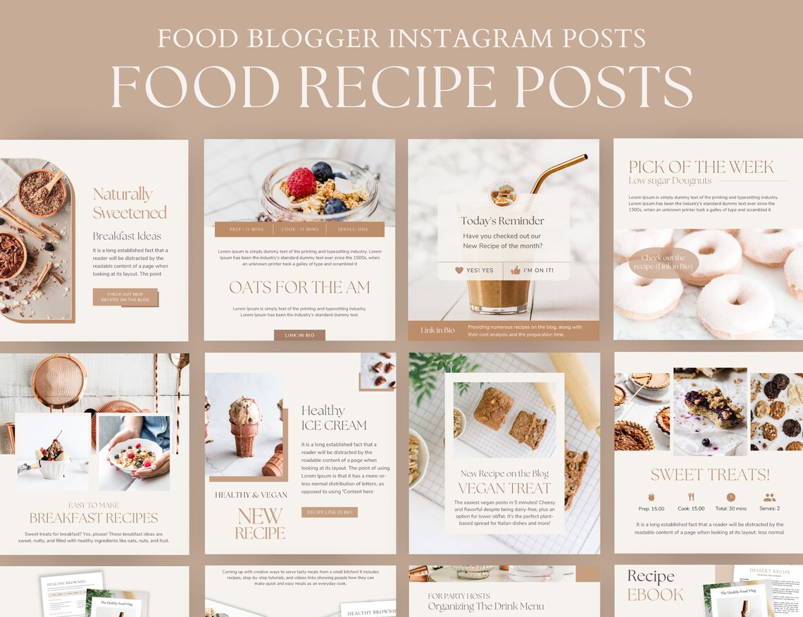 Food Instagram Posts, Recipe Instagram Canva Posts, Food Blogger Social ...